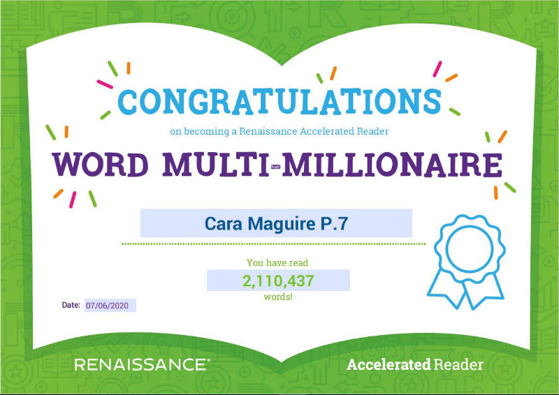 Congratulations Dylan P.3 & Anna P.7 our Millionaire word reader & Cara ...